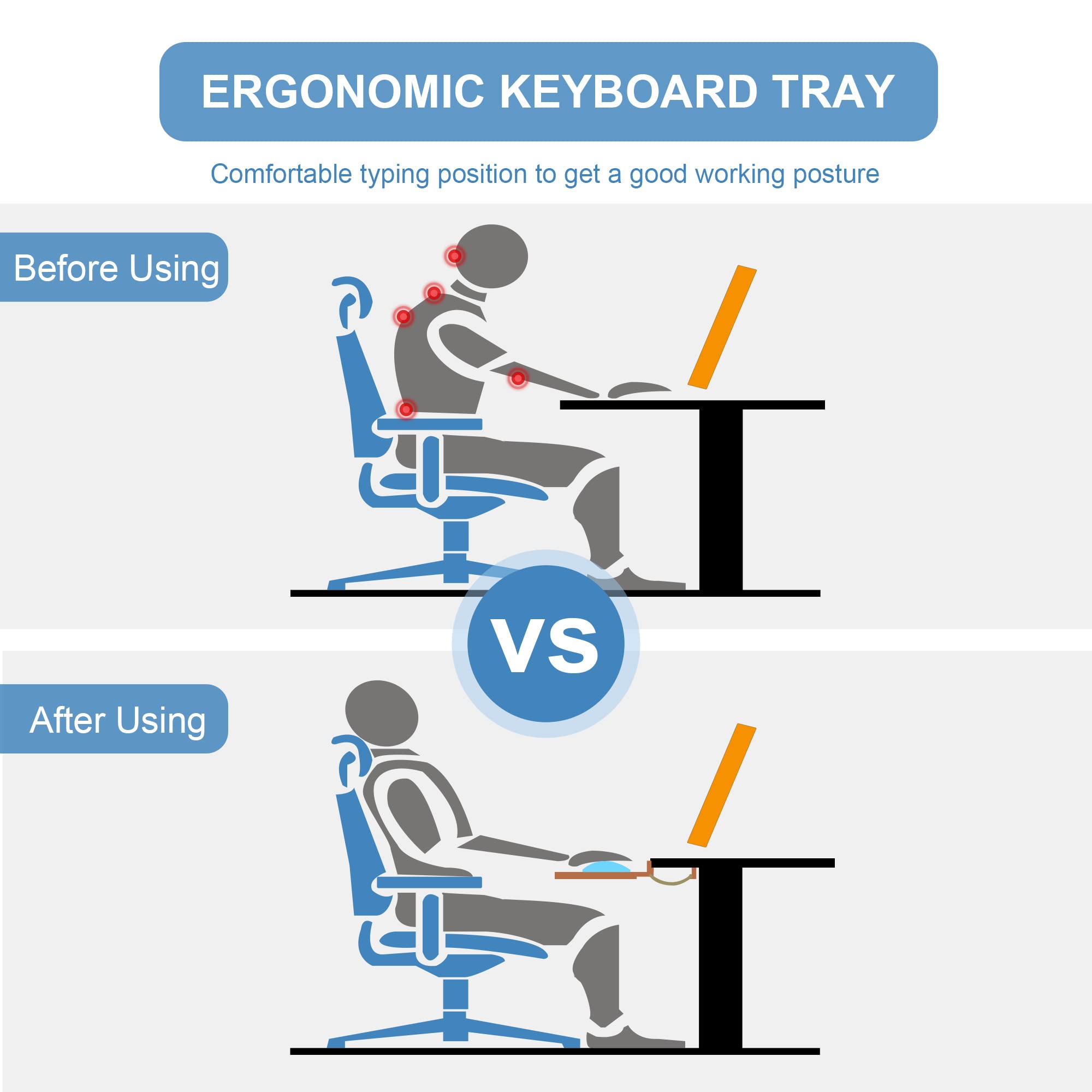 EQEY Keyboard Tray Under Desk, 360°Adjustable Keyboard Mount and Mouse Tray, Smoothly Pull Out Desk Extender with Soft Supportive Pad (25 x9.8 inch) Light