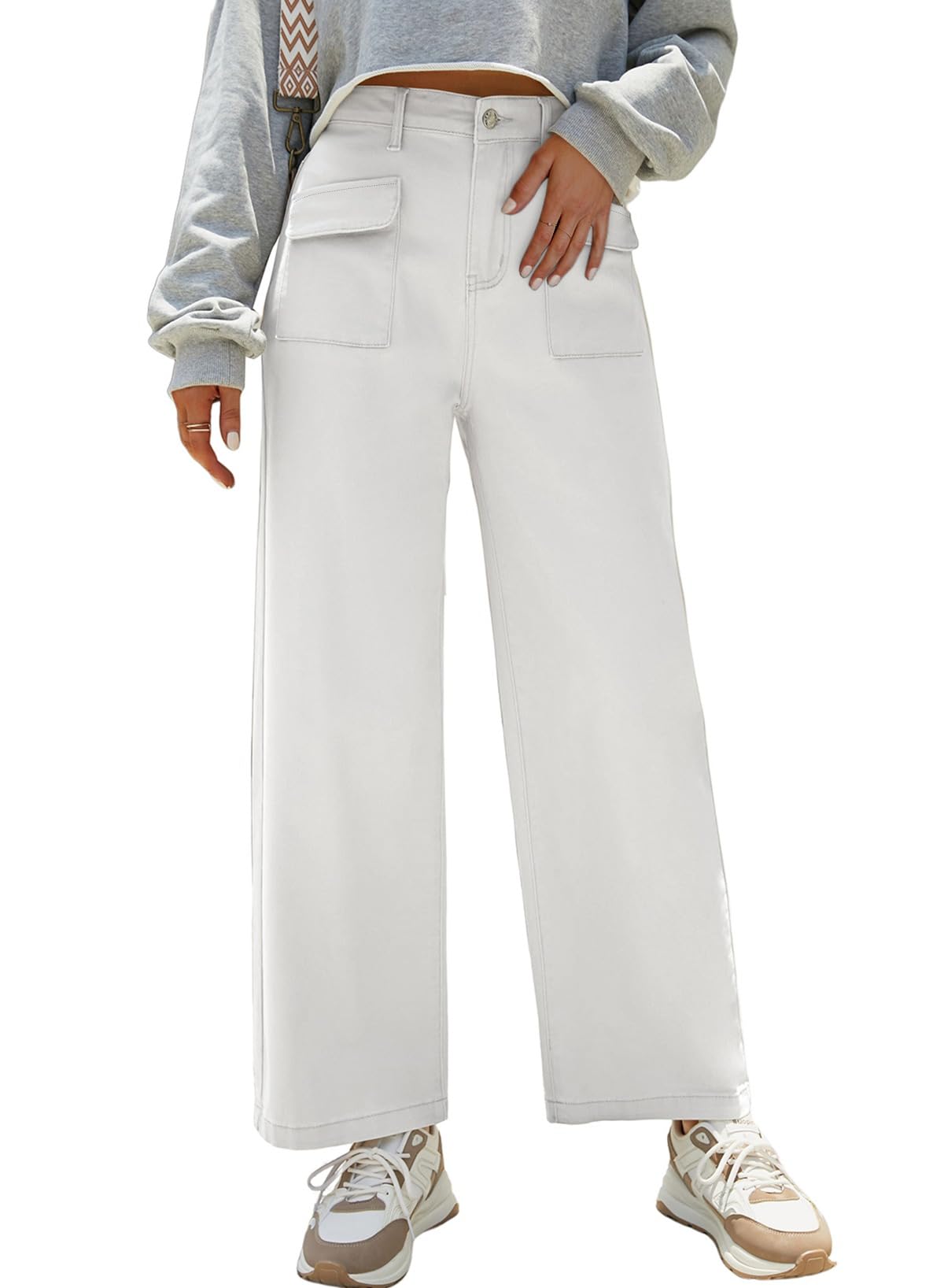 Dokotoo Cargo Pants Women Womens Pants Wide Leg High Waisted Jeans Pants White Work Slacks Dress Pants 2025 Trendy Outfits Spring Fashion Clothes Clothing Womens Trousers Casual Teacher Pants Palazzo