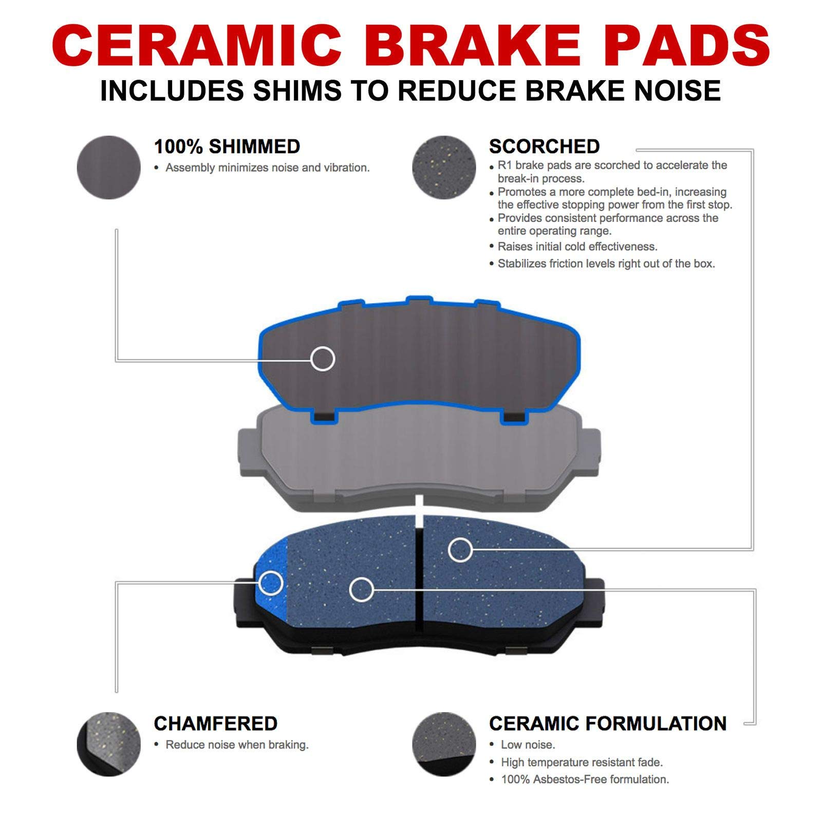 R1 Concepts Rear Brakes and Rotors Kit |Rear Brake Pads| Brake Rotors and Pads| Ceramic Brake Pads and Rotors |Hardware Kit WFWH1-67102