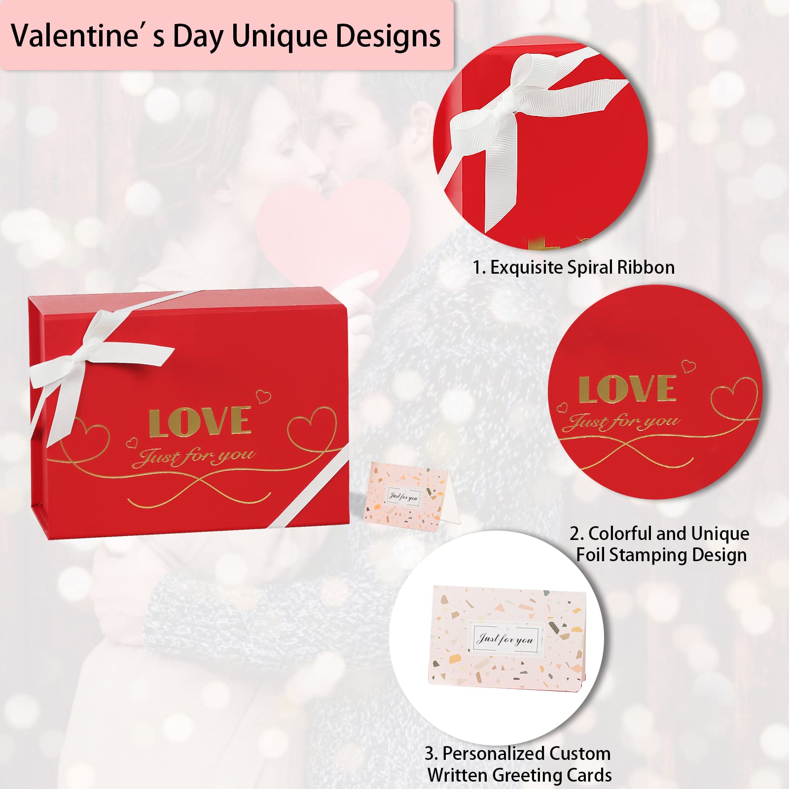 CHARMGIFTBOX Large Gift Box with Lids for Presents, 8.7x6.7x4 Inches Collapsible Red Gift Boxes with Magnetic Closure Ribbon and Card for Valentine's Day Birthday Bridesmaid Boxes