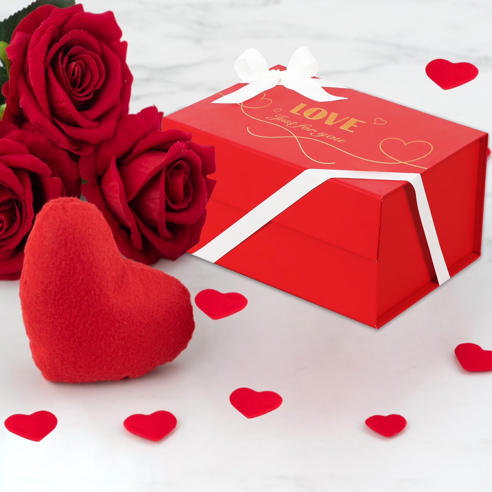 CHARMGIFTBOX Large Gift Box with Lids for Presents, 8.7x6.7x4 Inches Collapsible Red Gift Boxes with Magnetic Closure Ribbon and Card for Valentine's Day Birthday Bridesmaid Boxes