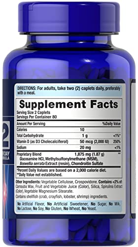 Puritans Pride Triple Strength Glucosamine Chondroitin with Vitamin D3 Caplets, 160 Count