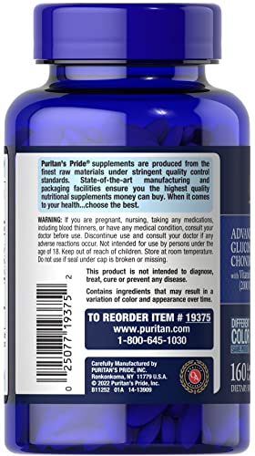Puritans Pride Triple Strength Glucosamine Chondroitin with Vitamin D3 Caplets, 160 Count