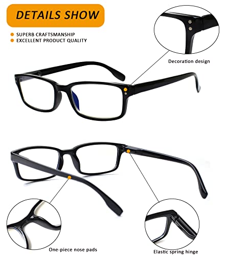 Kerecsen READING GLASSES 4 Pack Spring Hinge Comfort Readers Plastic Includes Sun Readers (4 Pack Black, 1.25)