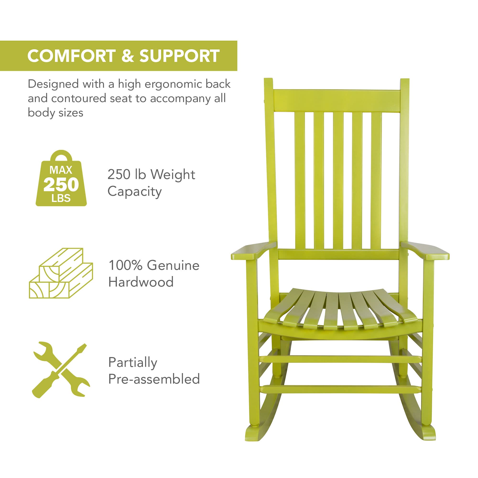 Shine Company Vermont Rocking Chairs, Outdoor Front Porch Rocker Set of 2, Lime