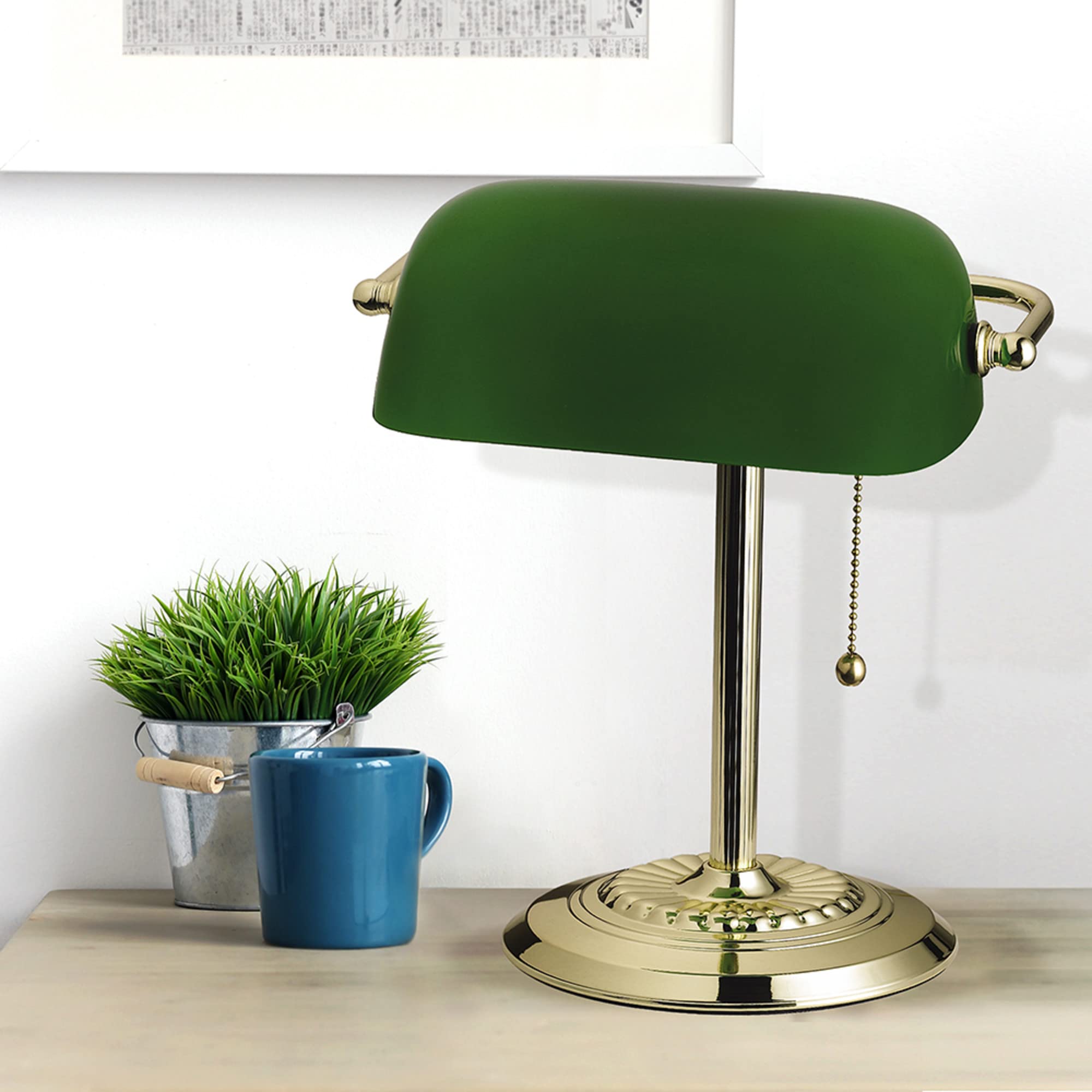 Catalina 13.5" Traditional Bankers Desk Lamp with Glass Shade, Green