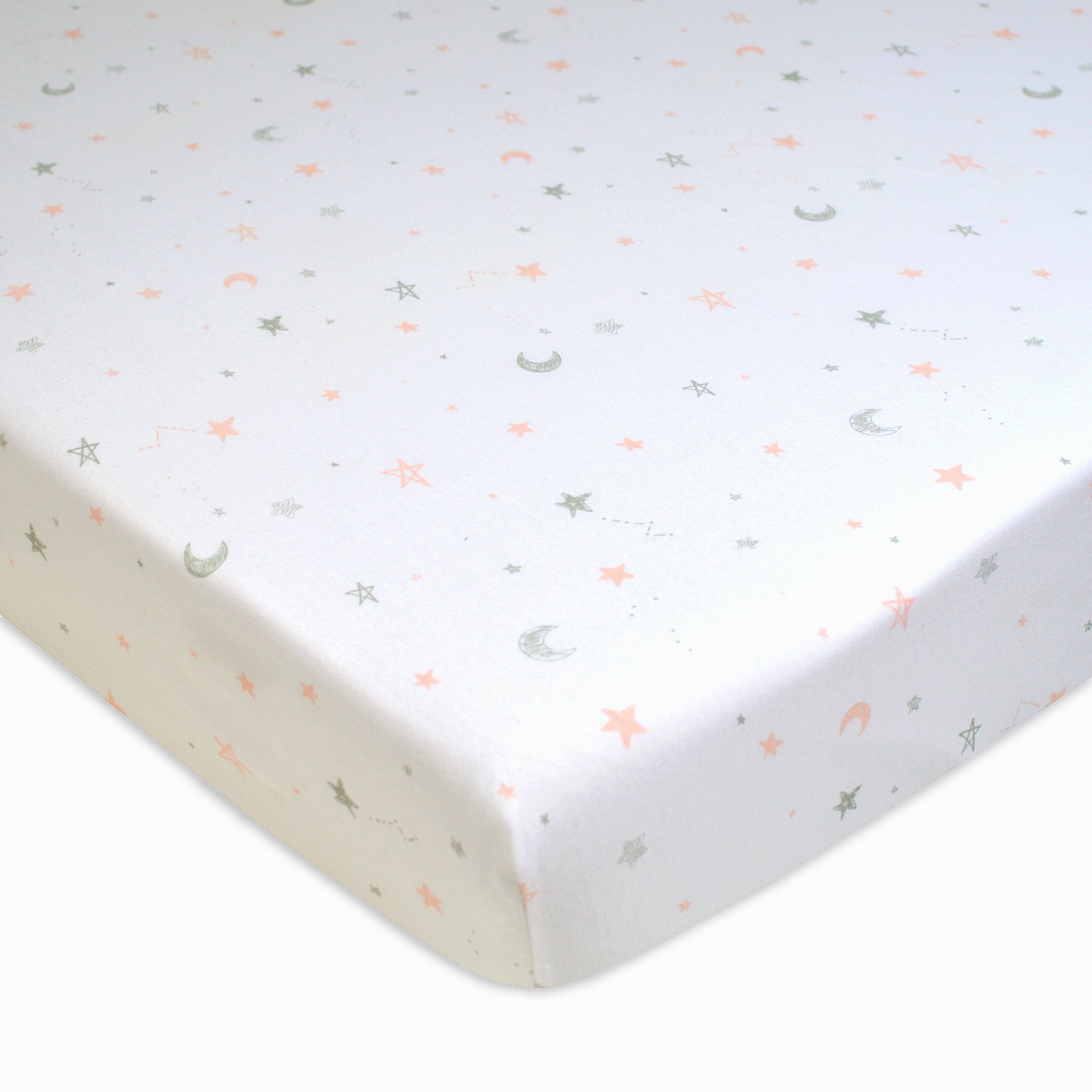 TL Care 100% Natural Cotton Value Jersey Knit Fitted Pack N Play Playard Sheet, Stars and Moon, Soft Breathable, for Boys and Girls