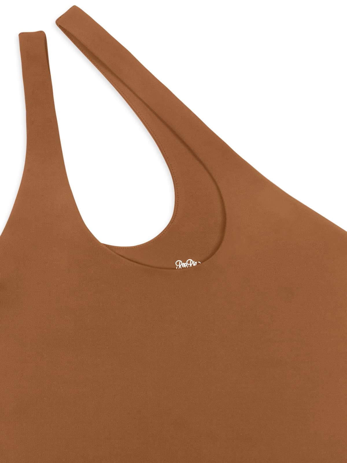 REORIA Women's Summer Sexy One Shoulder Cutout Front Sleeveless One Piece Tank Tops Backless Thong Bodysuits Leotards for Going Out Brown Large