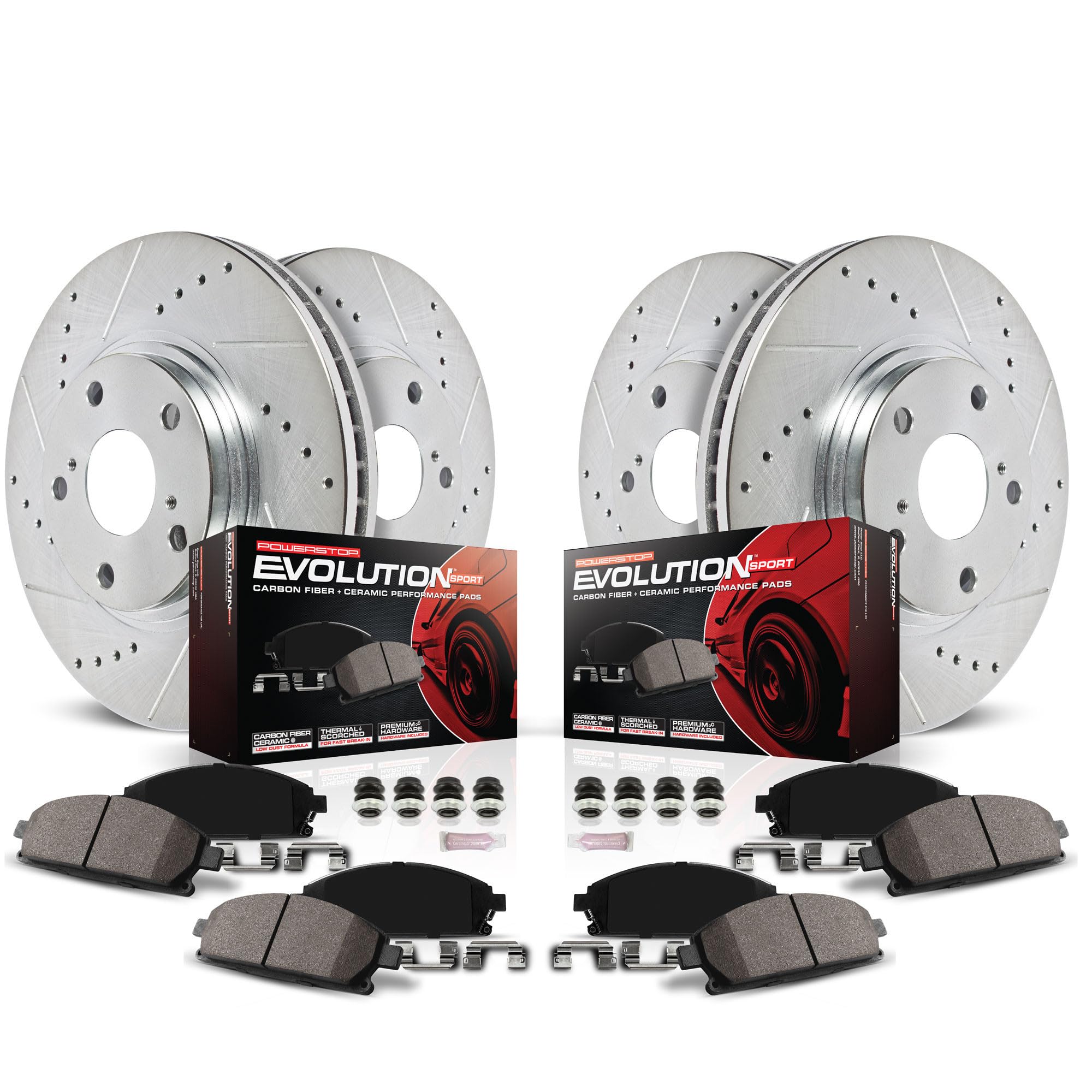 Power Stop K6497 Front and Rear Z23 Carbon Fiber Brake Pads with Drilled and Slotted Brake Rotors Brake Kit For Infiniti Q50 Q60 QX60 Nissna Murano Pathfinder