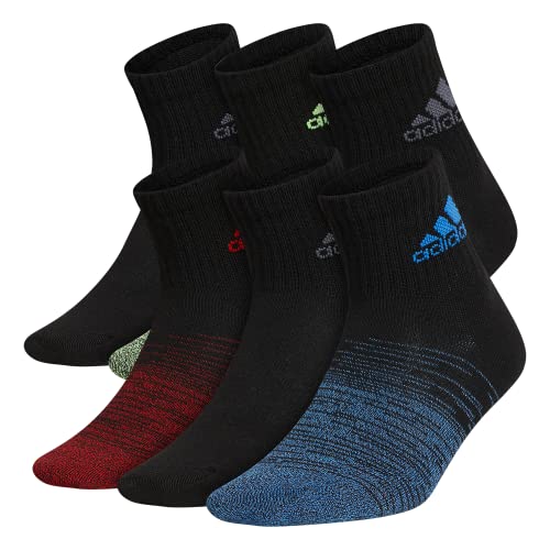 adidas Kids-Boys/Girls Superlite Quarter Socks (6-Pair), Black/True Blue/Signal Green, Large