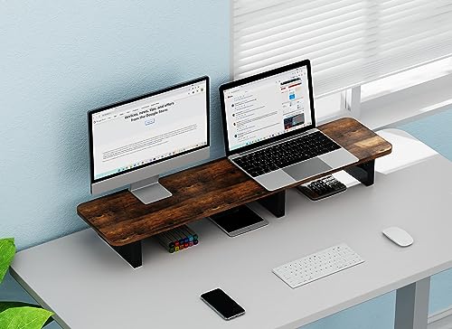 Zimilar Dual Monitor Stand Riser, Large Wooden Computer Monitor Stand with Storage for Office Accessories (Rust Brown)