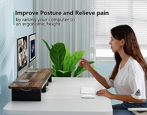 Zimilar Dual Monitor Stand Riser, Large Wooden Computer Monitor Stand with Storage for Office Accessories (Rust Brown)