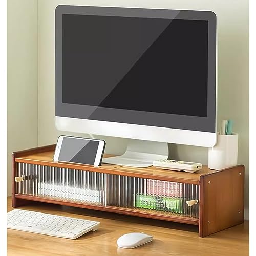 NOODCO 2-Tier Bamboo Wood Monitor Shelf Ergonomic Computer Riser Stand Wood Monitor Riser with Pencil Holder, Desk & Tabletop Organizer Desktop Stand for Laptop PC (Size : 50cm)