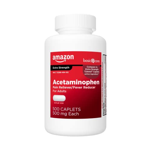 Amazon Basic Care Extra Strength Pain Relief, Acetaminophen Caplets, 500 mg, 500 Count (Pack of 1)
