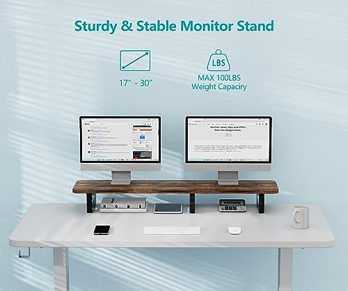 Zimilar Dual Monitor Stand Riser, Large Wooden Computer Monitor Stand with Storage for Office Accessories (Rust Brown)