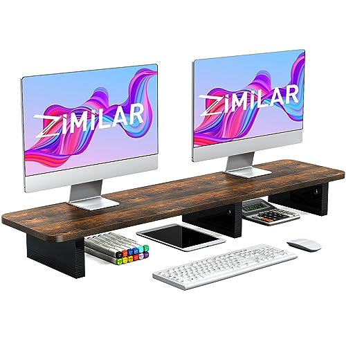 Zimilar Dual Monitor Stand Riser, Large Wooden Computer Monitor Stand with Storage for Office Accessories (Rust Brown)