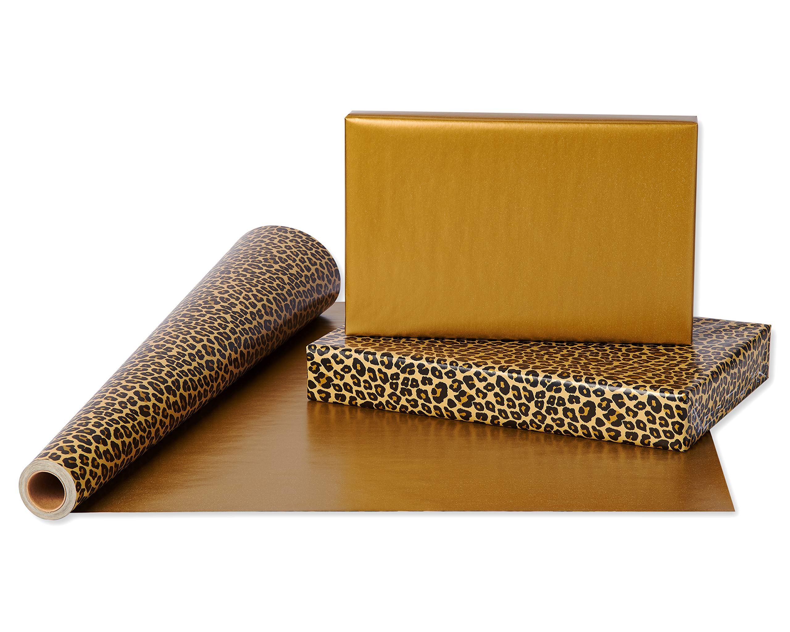 American Greetings Reversible Wrapping Paper Jumbo Roll for Birthdays, Mother's Day, Father's Day, Graduation and All Occasions, Leopard and Gold (1 Roll, 175 sq. ft.)