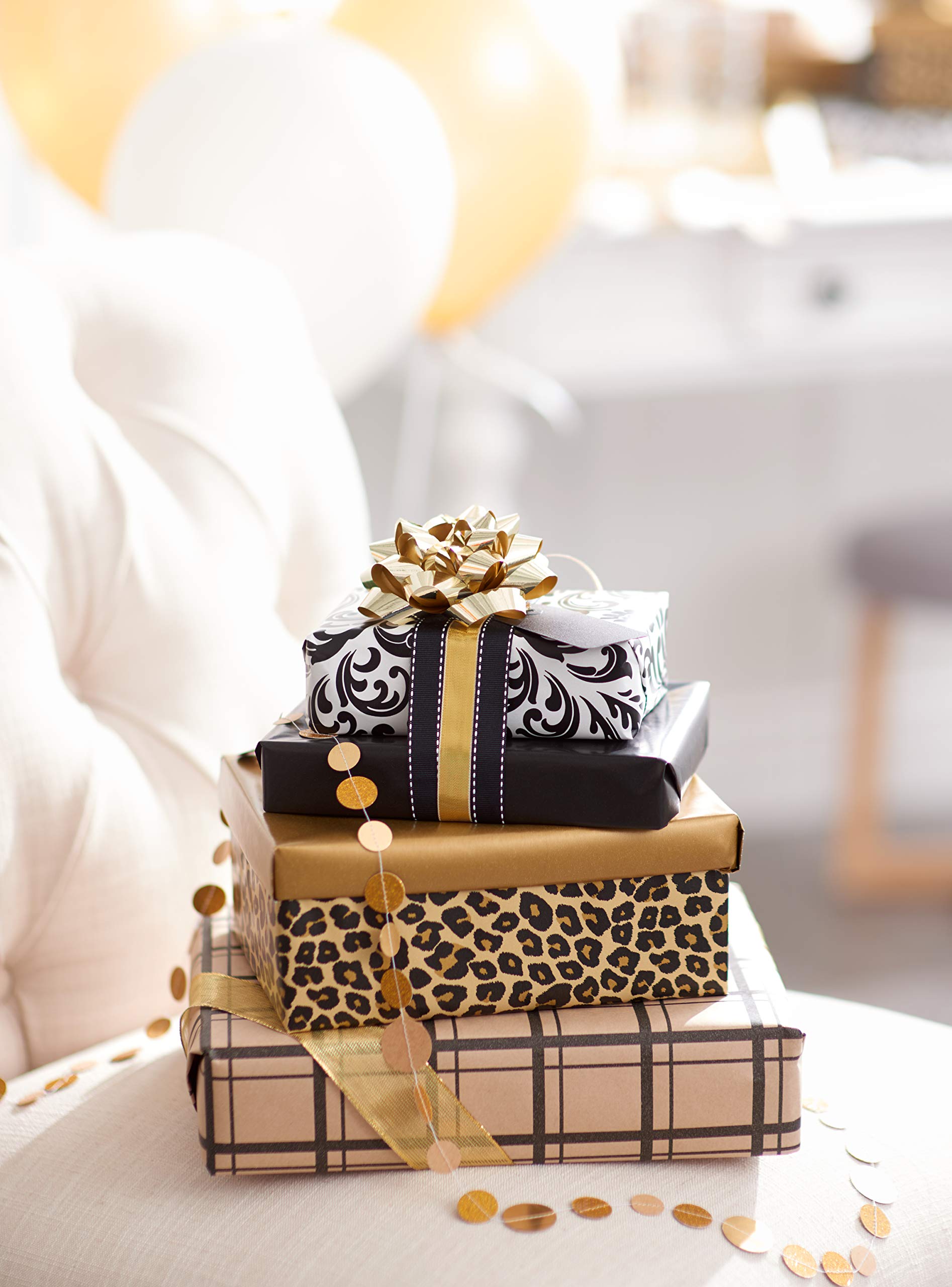 American Greetings Reversible Wrapping Paper Jumbo Roll for Birthdays, Mother's Day, Father's Day, Graduation and All Occasions, Leopard and Gold (1 Roll, 175 sq. ft.)