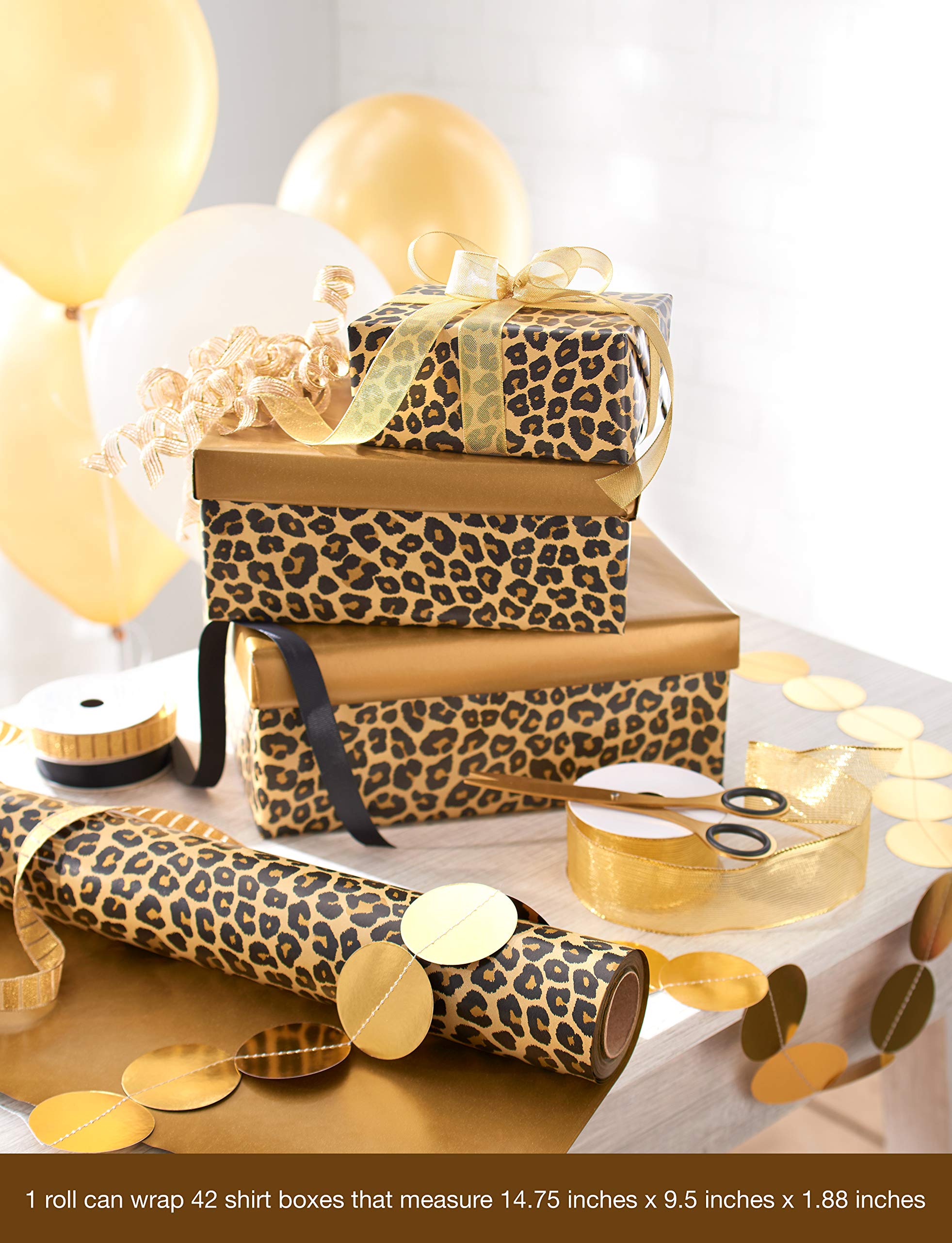 American Greetings Reversible Wrapping Paper Jumbo Roll for Birthdays, Mother's Day, Father's Day, Graduation and All Occasions, Leopard and Gold (1 Roll, 175 sq. ft.)