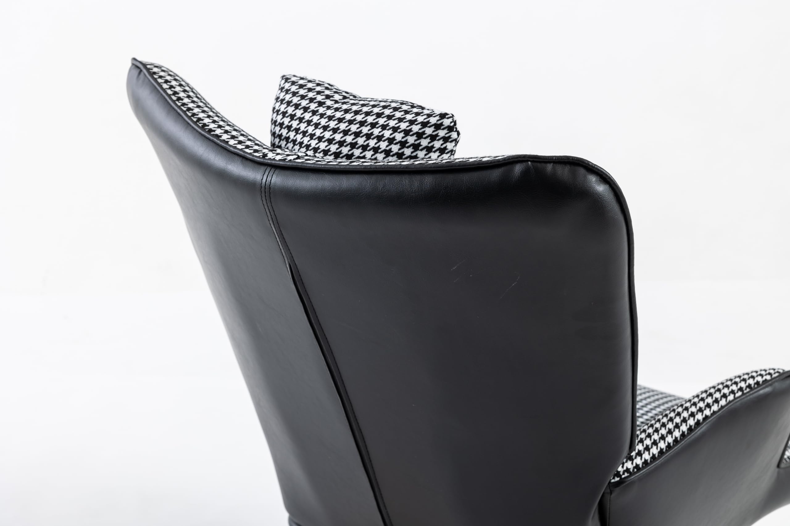 Tiophome Rocking Chair Nursery, Upholstered Glider Rocker Accent Chairs Padded Seat with High Backrest, Comfy Side Armchair for Nursing, Living Room, Bedroom, Office, Linen/Leather, Houndstooth Black