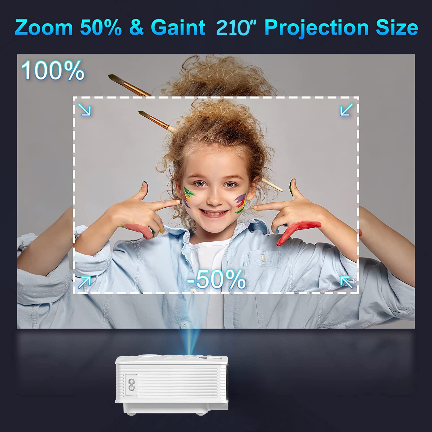 WiFi Laptop Projector Computer Projector 2022 Upgrade 5500L 210" Projector for Outdoor Movies, Supports 1080P Synchronize Smartphone Screen by WiFi/USB Cable for Home Entertainment iOS/Android