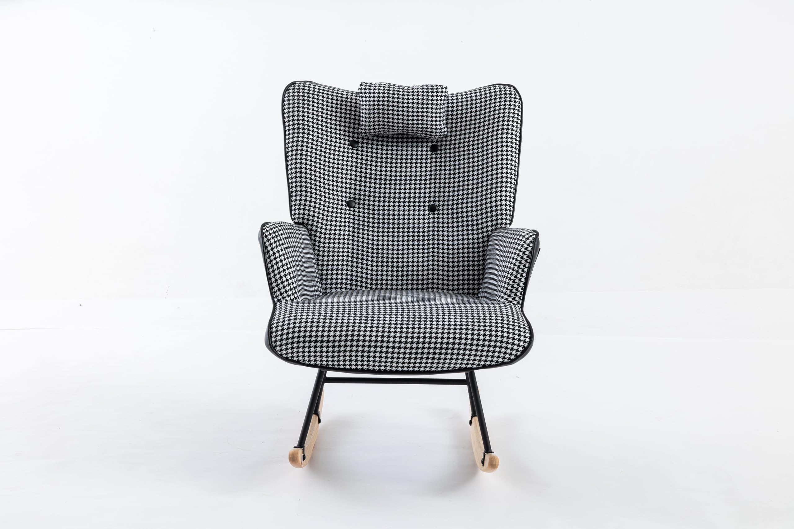 Tiophome Rocking Chair Nursery, Upholstered Glider Rocker Accent Chairs Padded Seat with High Backrest, Comfy Side Armchair for Nursing, Living Room, Bedroom, Office, Linen/Leather, Houndstooth Black