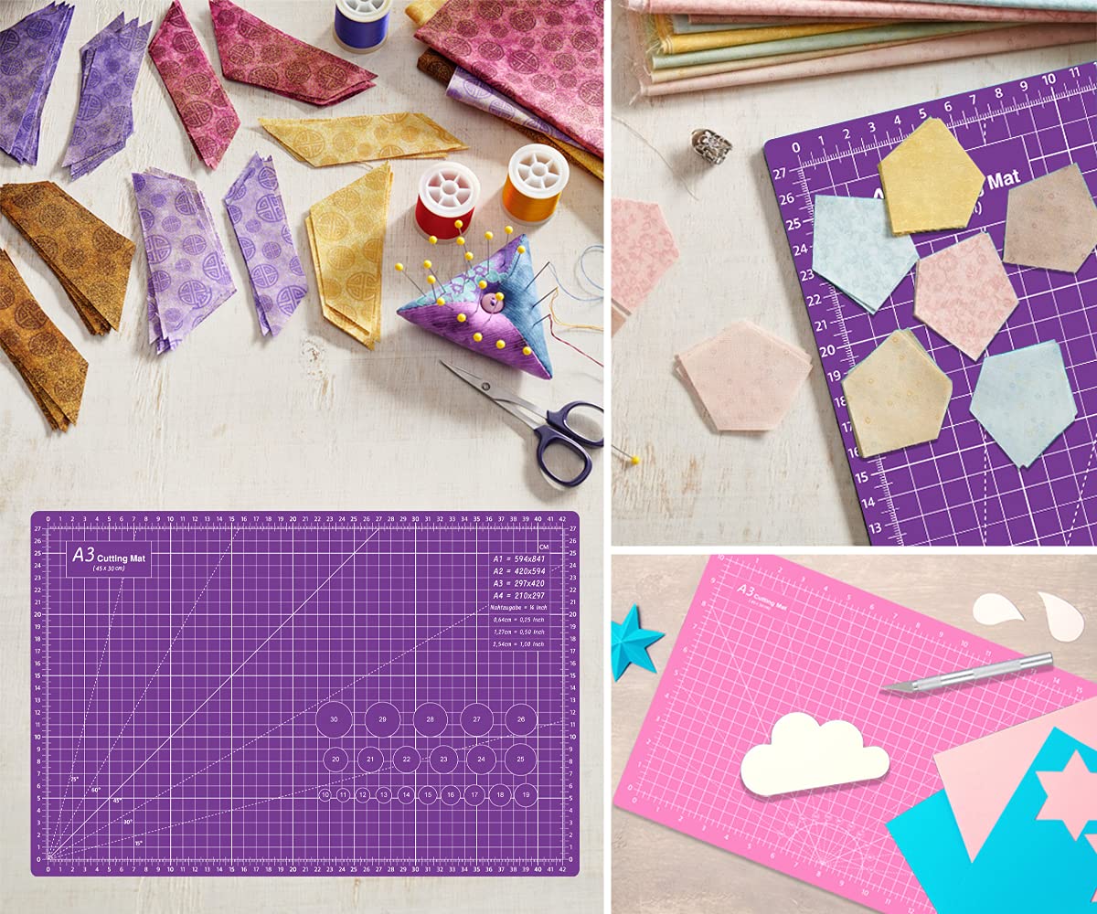 Headley Tools 12 x 18 Inch Self Healing Cutting Mat, Durable Rotary Cutting Mat Double Sided 5-Ply Gridded A3 Cutting Board for Craft, Fabric, Quilting, Sewing, Scrapbooking Project, Pink/Dark purple