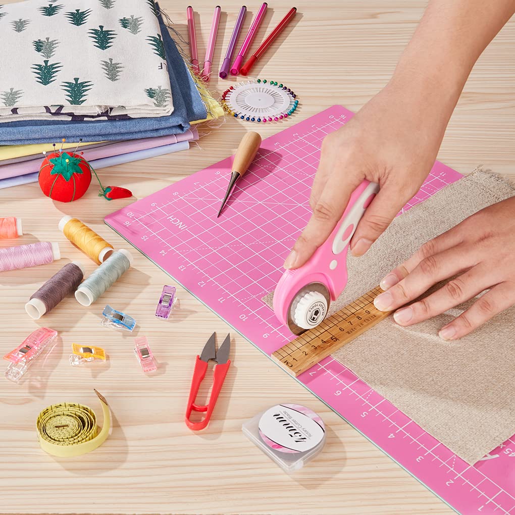 Headley Tools 12 x 18 Inch Self Healing Cutting Mat, Durable Rotary Cutting Mat Double Sided 5-Ply Gridded A3 Cutting Board for Craft, Fabric, Quilting, Sewing, Scrapbooking Project, Pink/Dark purple