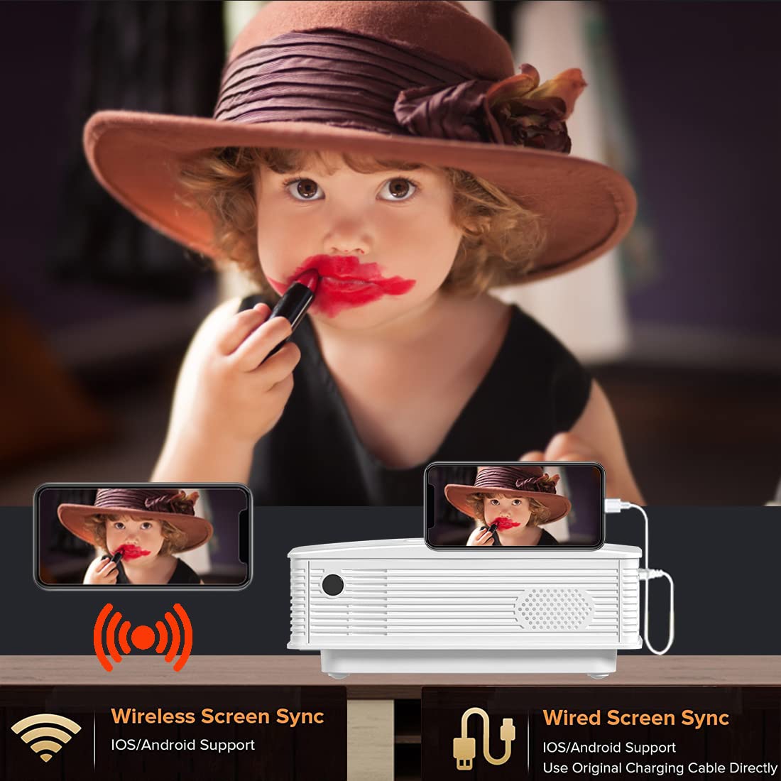WiFi Laptop Projector Computer Projector 2022 Upgrade 5500L 210" Projector for Outdoor Movies, Supports 1080P Synchronize Smartphone Screen by WiFi/USB Cable for Home Entertainment iOS/Android