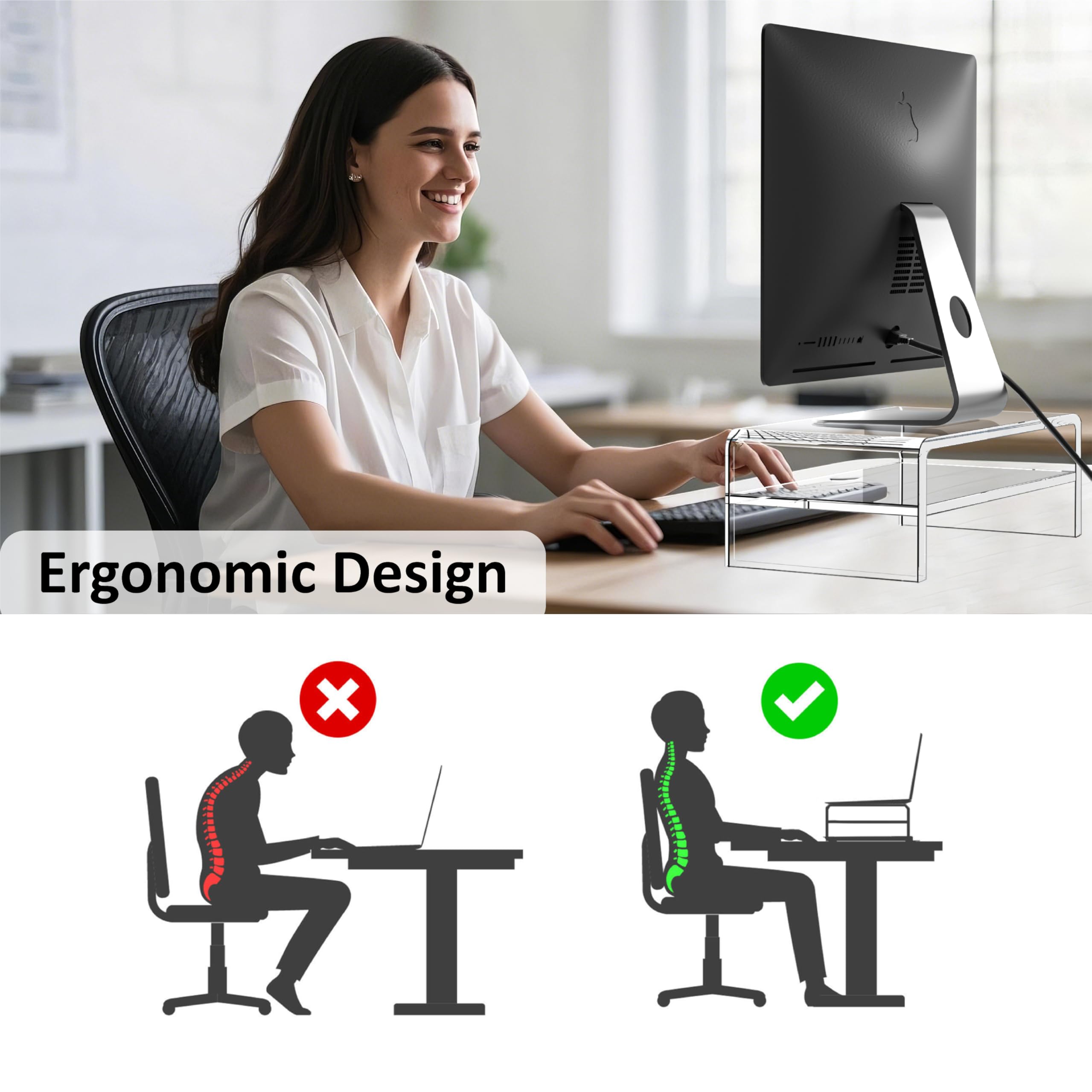 Egchi Clear Acrylic Monitor Stand Riser 2 Tier, 5.5 Inches High Clear Monitor Stand/Computer Desk Organizer Shelf for Multi Media Computer PC Storage Laptop