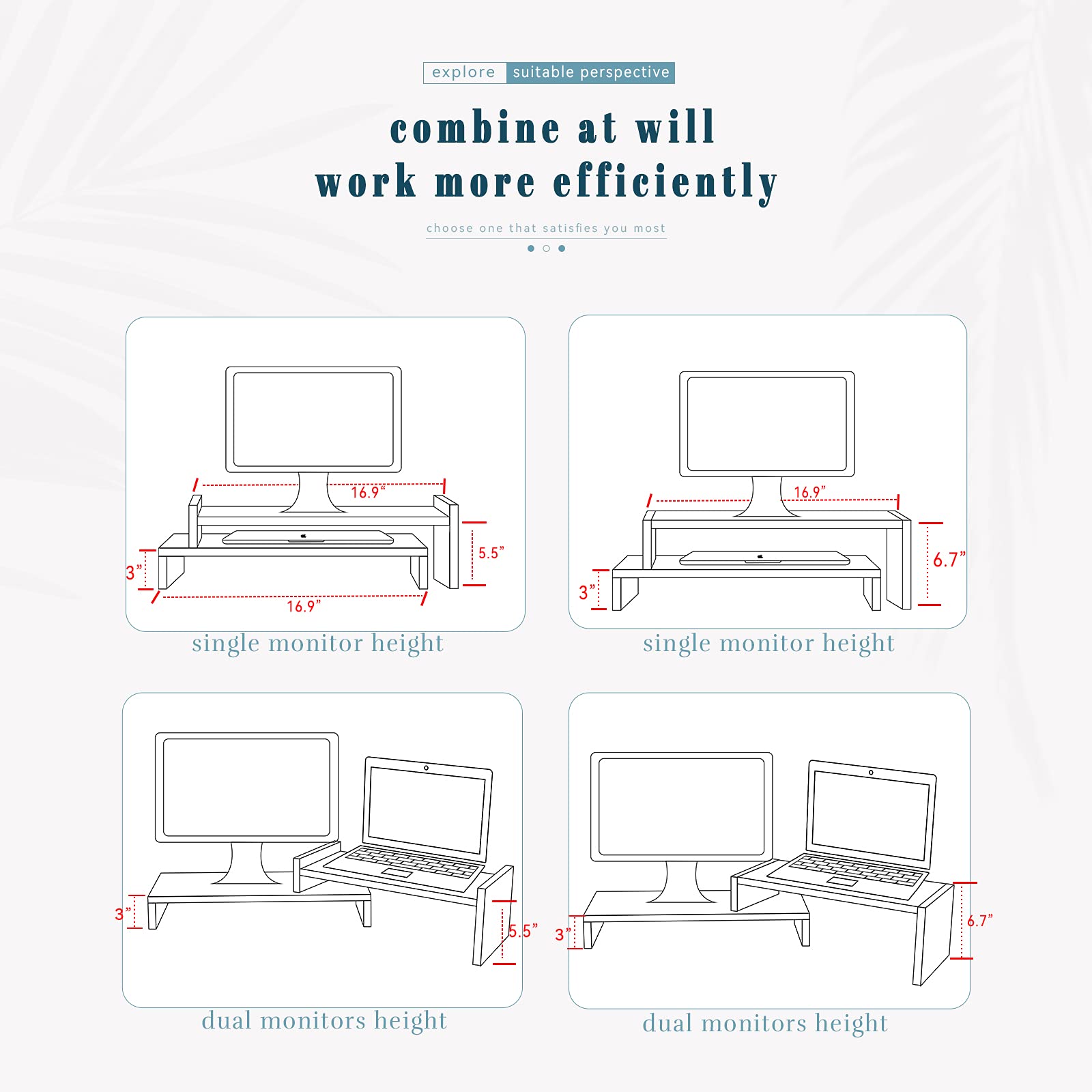 hodiczk Dual Monitor Stand Riser with Adjustable Length and Angle, Double Monitor Riser, Wood Desktop Storage Rack Organizer for Home Office living room, Black