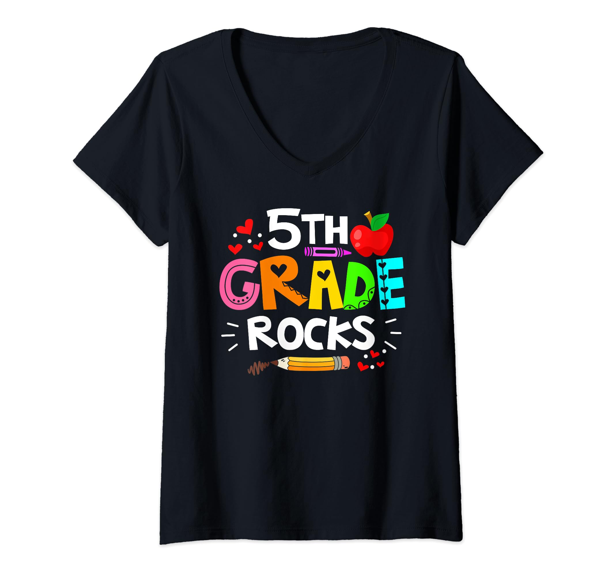 Womens 5th Grade Rocks Cute Rocking Fifth Grade Student Teacher V-Neck T-Shirt