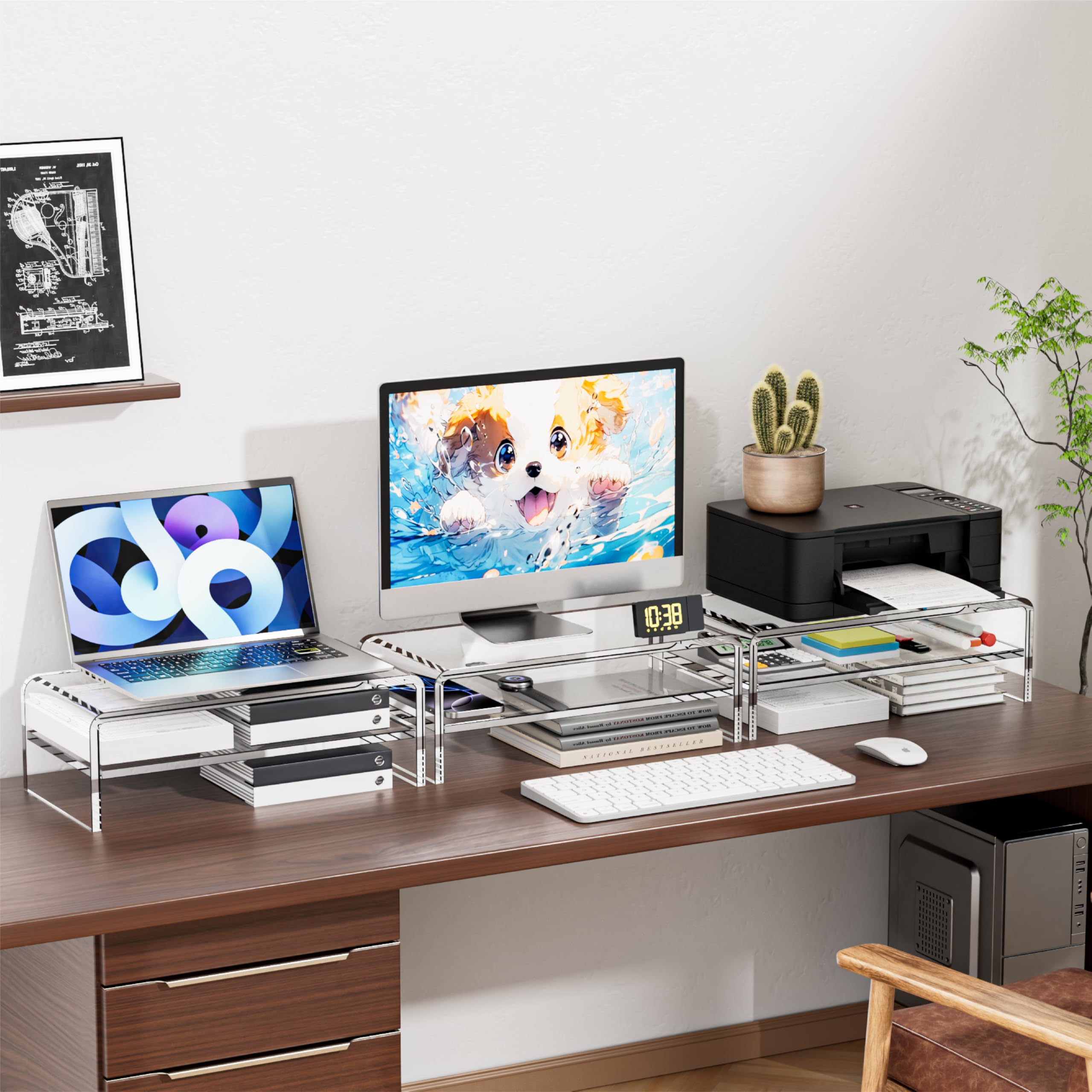 Egchi Clear Acrylic Monitor Stand Riser 2 Tier, 5.5 Inches High Clear Monitor Stand/Computer Desk Organizer Shelf for Multi Media Computer PC Storage Laptop