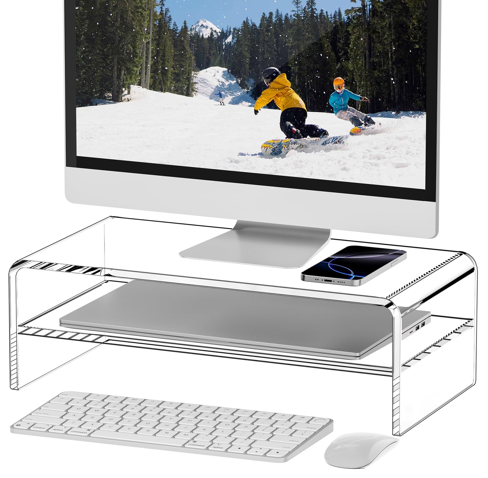 Egchi Clear Acrylic Monitor Stand Riser 2 Tier, 5.5 Inches High Clear Monitor Stand/Computer Desk Organizer Shelf for Multi Media Computer PC Storage Laptop