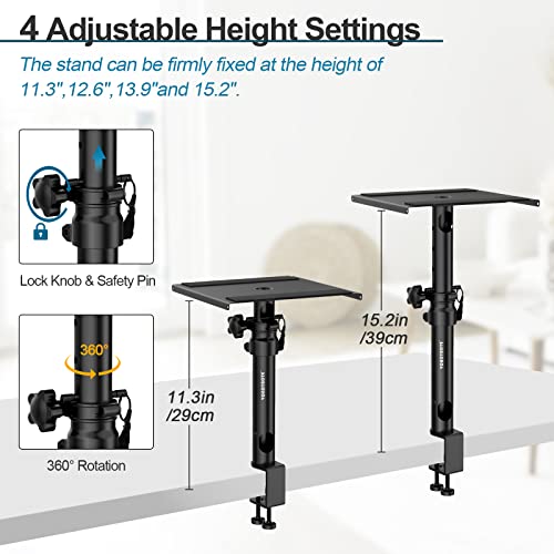 Vondynote Set of 2 Studio Monitor Stands Desktop Clamp Speaker Stands Bookshelf Speaker Stands with Cable Management