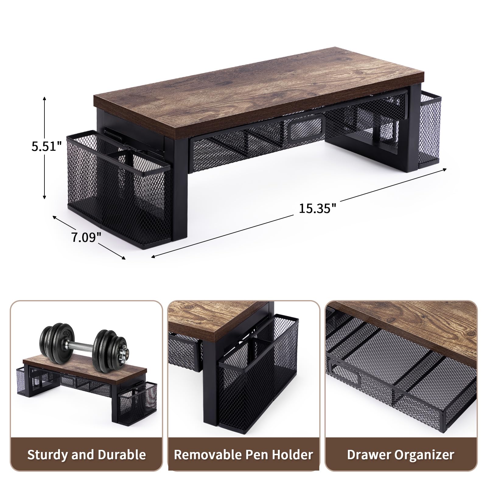 Joyask Computer Monitor Stand Riser for Desk 2 Tier Monitor Shelf for PC Screen Laptop Wooden Desktop Monitor Riser with Drawer Storage Multifunctional Computer Screen Stand Fits Home & Office
