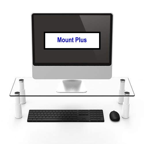 Mount Plus STB101 22.5 Inch Wide Tempered Glass Monitor Riser Desktop Stand Height Adjustable Table Top for Flat Screen LCD LED TV, Laptop, Notebook, Display (1 Pack)