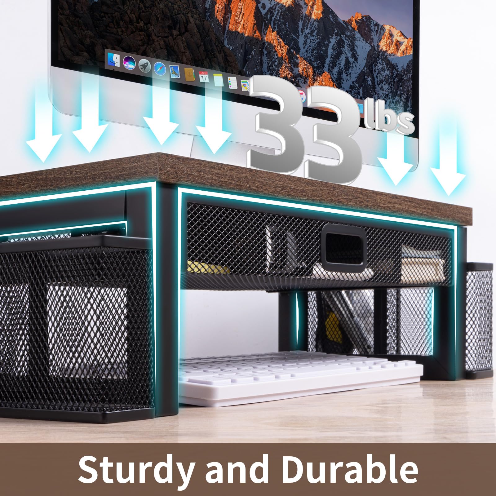 Joyask Computer Monitor Stand Riser for Desk 2 Tier Monitor Shelf for PC Screen Laptop Wooden Desktop Monitor Riser with Drawer Storage Multifunctional Computer Screen Stand Fits Home & Office