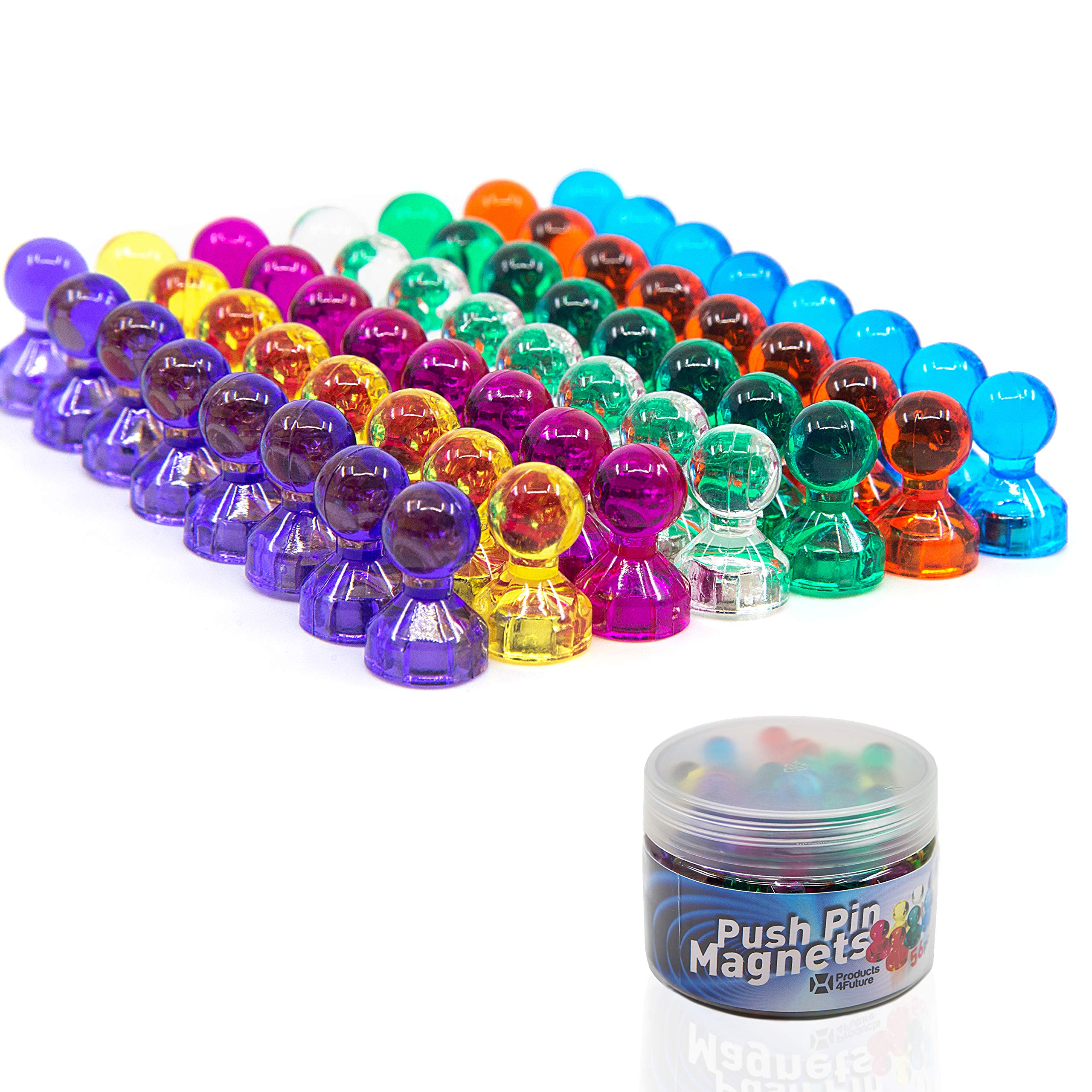 56 Colorful Magnets for whiteboard | 7 Assorted Color Strong Push Pin Magnets | Perfect Magnetic Push Pins to use as Refrigerator Magnets, Whiteboard Magnets, Classroom Magnets, Office Magnets
