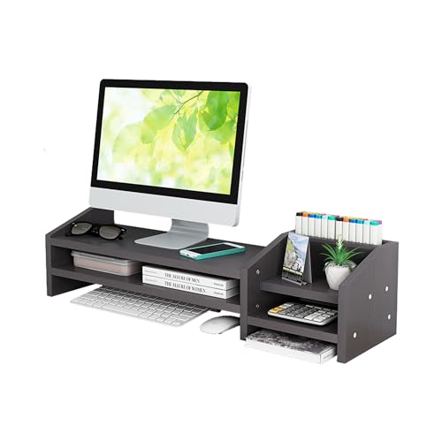 Catekro Monitor Stand Riser, 2 Tiers Wood Monitor Riser Stand with Storage Organizer, Multi-Purpose Desktop Organizer Riser for Computer,Laptop,Printer(Black)