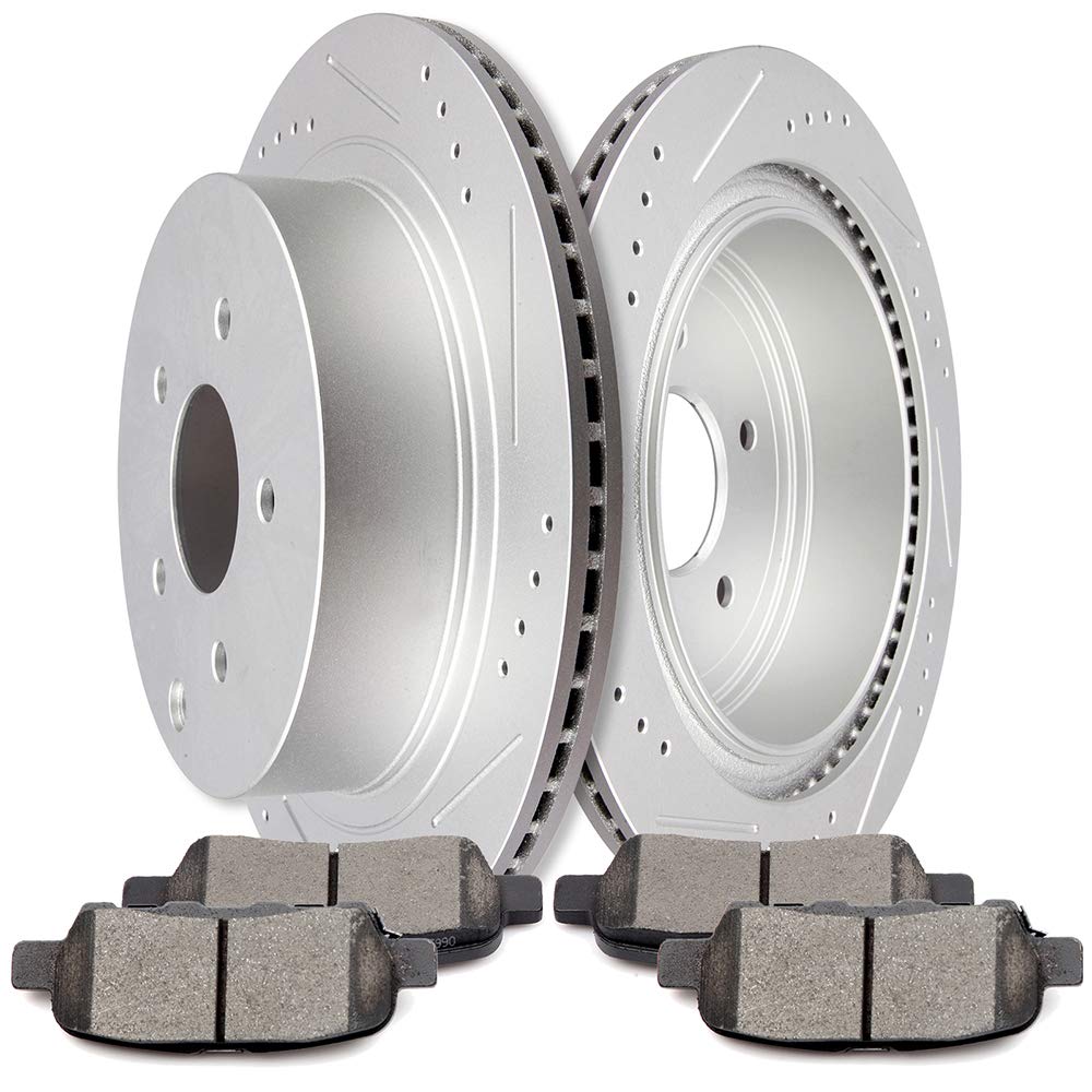 ALEGE Rear 2PCS Discs Brake Rotors 4PCS Ceramic Brake Pads Kits Replacement for 2003-2007 2009-2018 for Murano 4door Sport Utility 3.5L,Fit for 120.42078