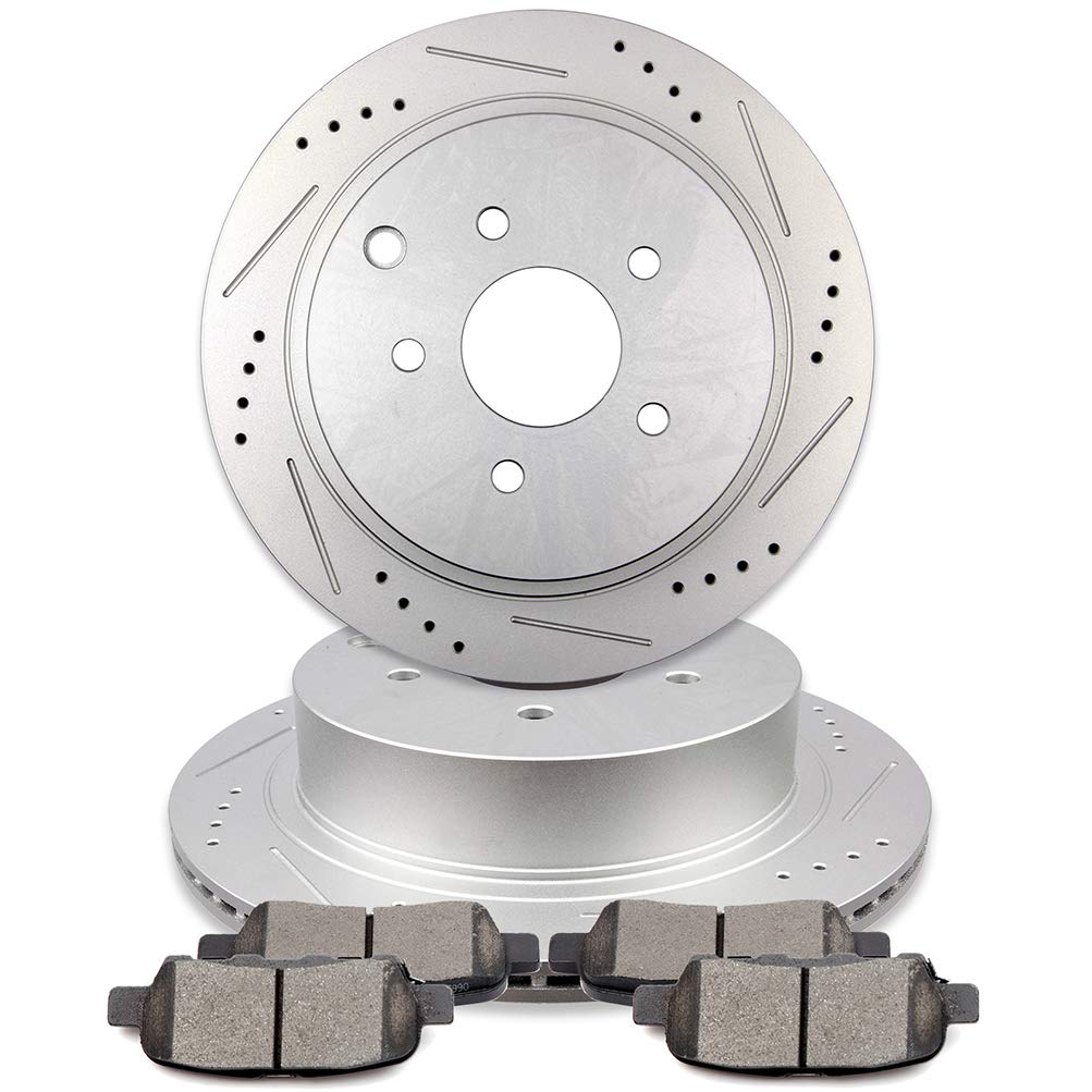 ALEGE Rear 2PCS Discs Brake Rotors 4PCS Ceramic Brake Pads Kits Replacement for 2003-2007 2009-2018 for Murano 4door Sport Utility 3.5L,Fit for 120.42078