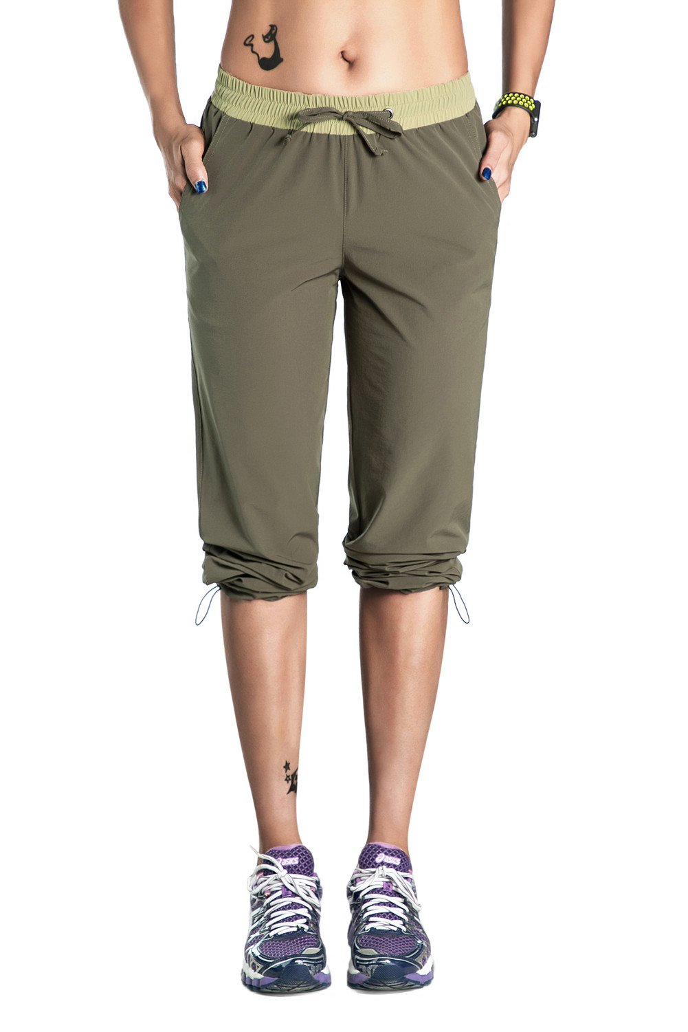 Nonwe Women's Quick Dry Hiking Camping Pants with Elastic Waist Green S/29 Inseam