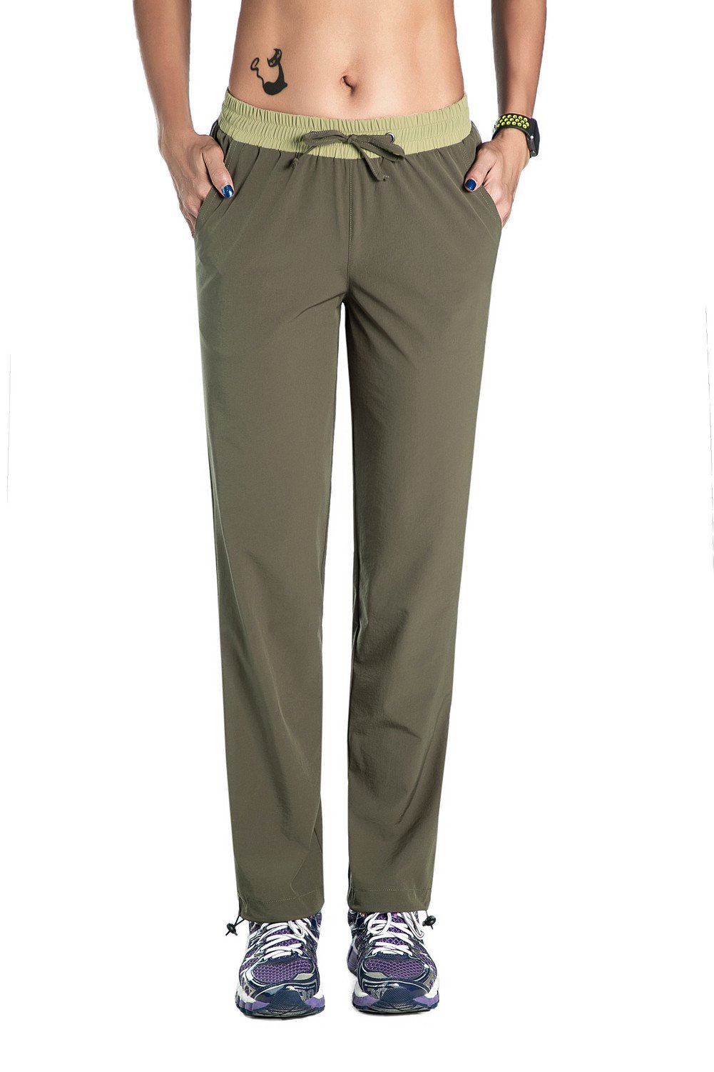 Nonwe Women's Quick Dry Hiking Camping Pants with Elastic Waist Green S/29 Inseam