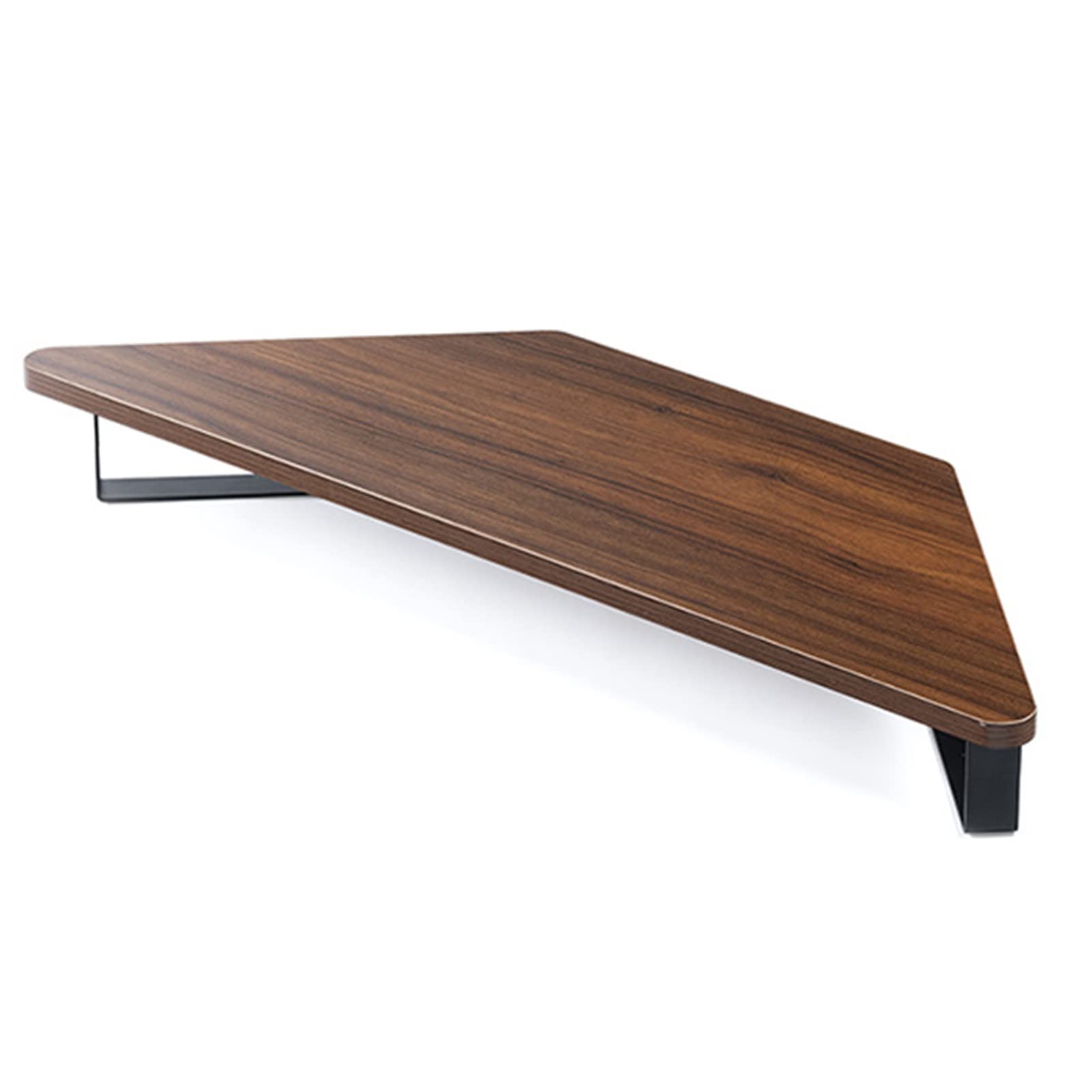 Walnut Ergonomic Computer Monitor Stand, Monitor Riser for Corner Workstation, Space Saving Corner Laptop Stand, Wooden Triangle Screen Riser