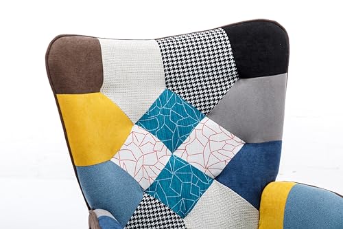 Tiophome Rocking Nursery, Upholstered Glider Rocker Accent Chairs Padded Seat with High Backrest, Comfy Side Armchair for Nursing, Living Room, Bedroom, Office, Patchwork Linen Blue, Extra Large