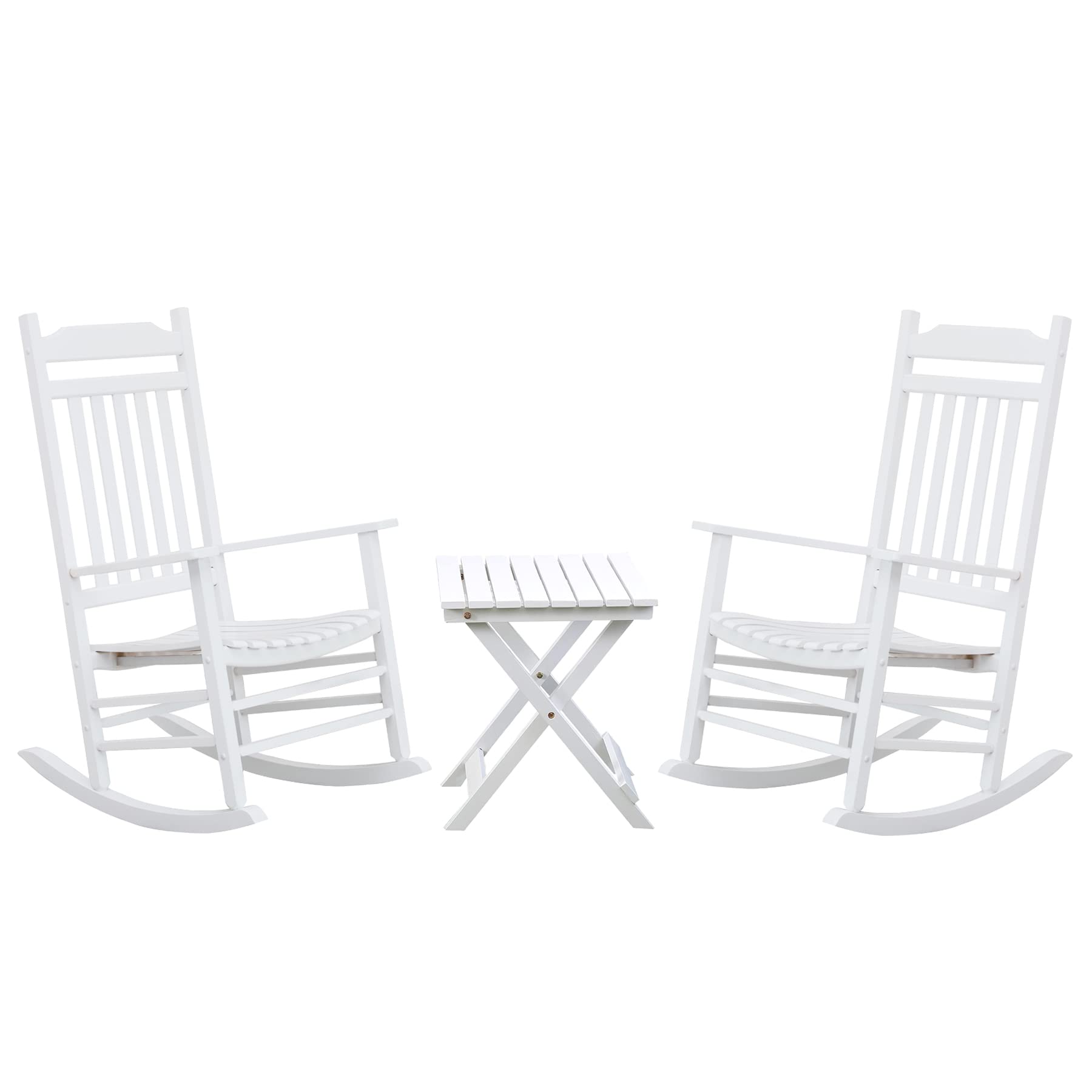 BplusZ Patio Outdoor Rocking Chair Set 3 Piece Furniture Rocker with Small Side Table for Bistro Porch White