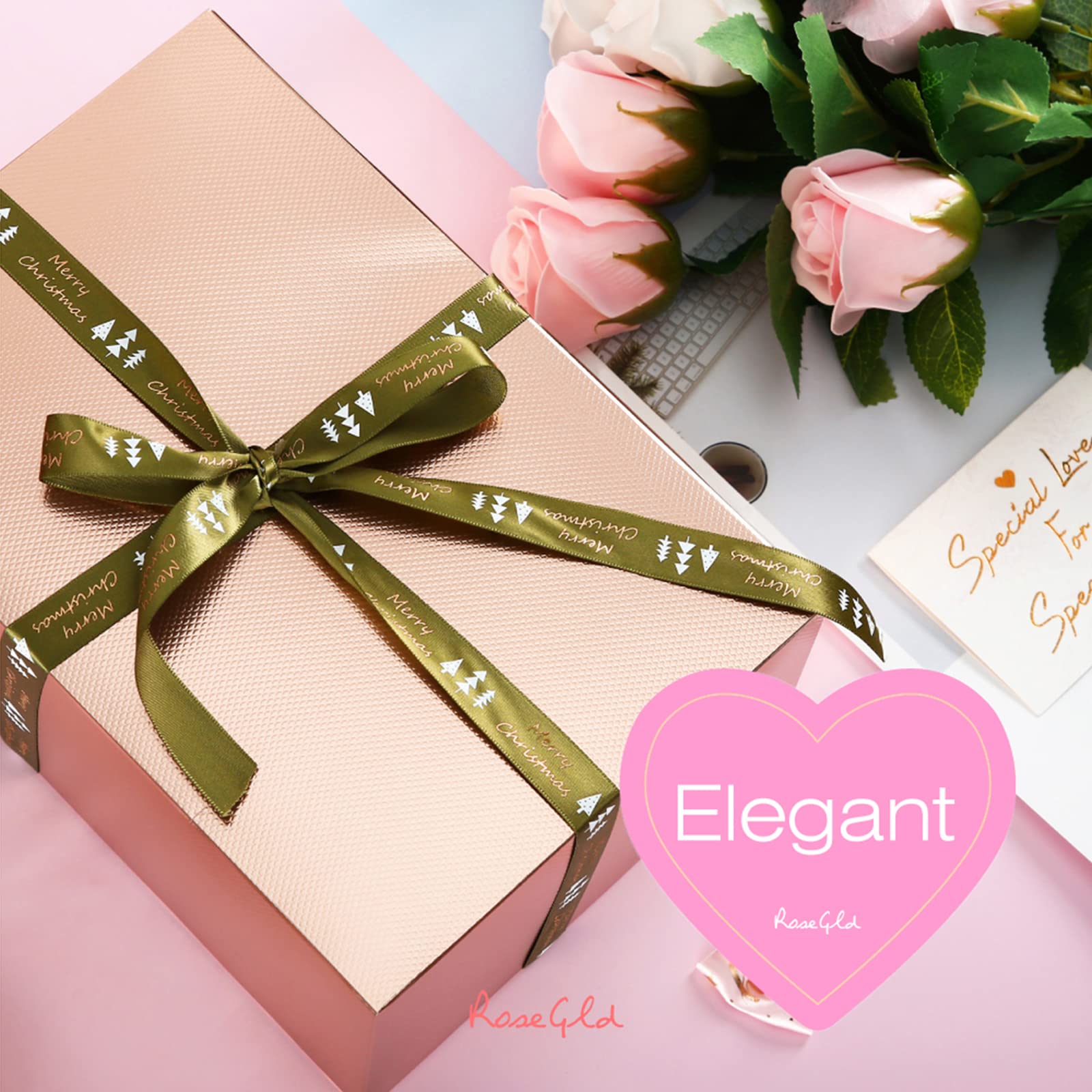 ROSEGLD Gift Box 9x6.5x3.8 Inches, Glossy Gift Box with Lid, Bridesmaid Gift Box, Rectangle Collapsible Box with Magnetic Lid for Gift Packaging (Glossy Rose Gold)
