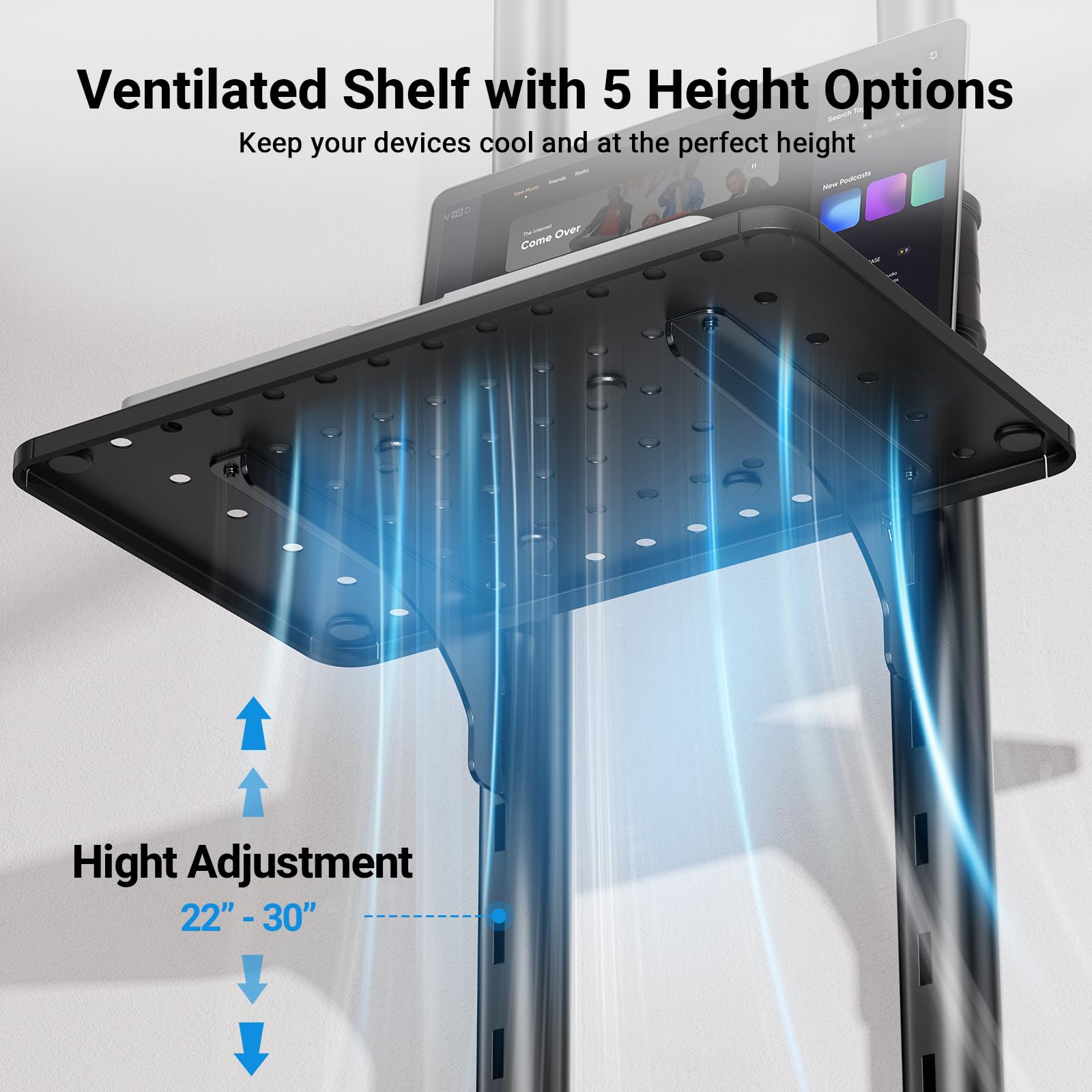 Mobile TV Stand on Wheels for 32-70 Inch Flat/Curved Panel Screens TVs - Height Adjustable Floor Trolley Stand Holds up to 99lbs - Tilt Rolling TV Cart with Shelf Max VESA 600x400mm