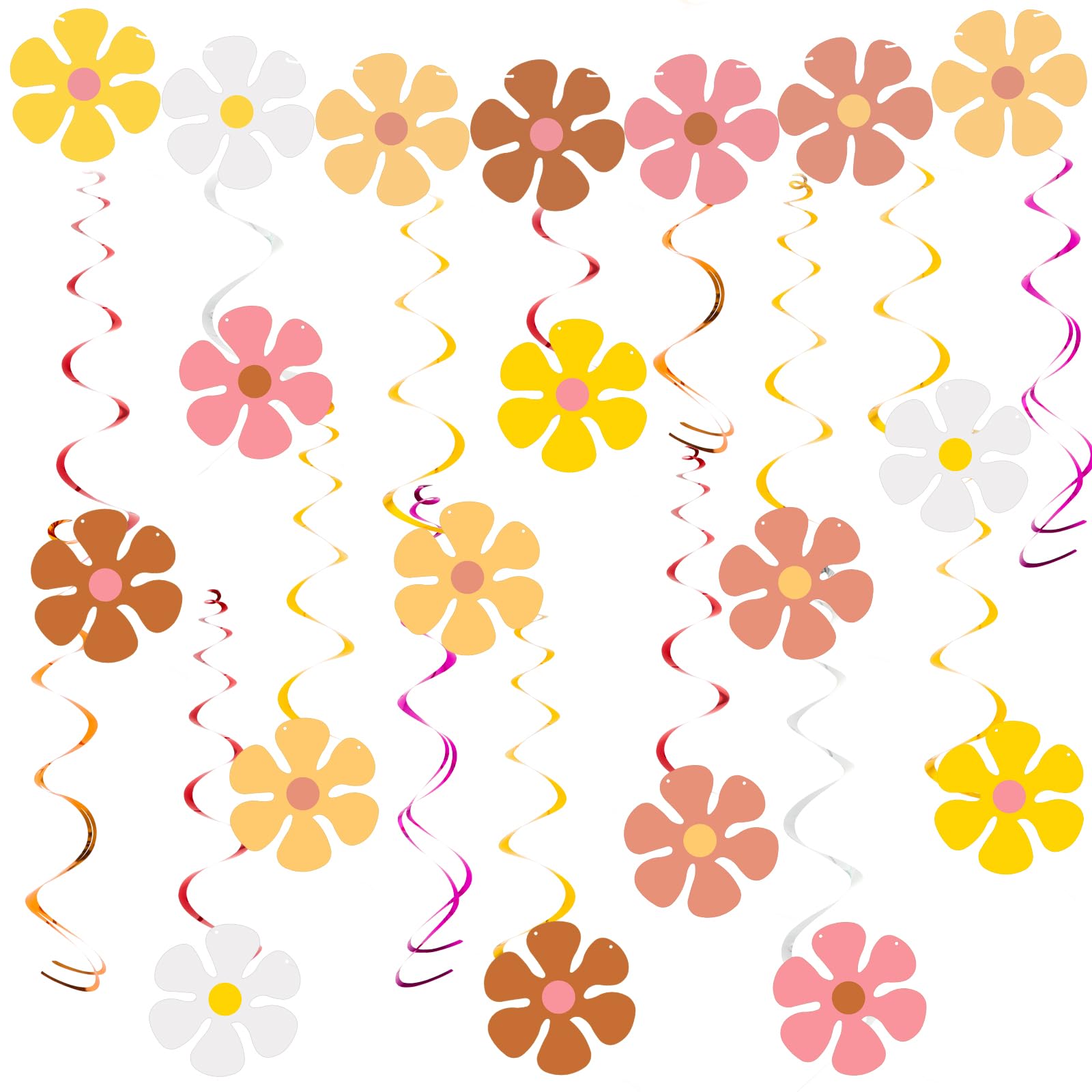 28 Pcs Boho Party Swirls Decor with 1 Pc Groovy Boho Garland Decor Flower Garland Decorations Daisy Garland Flower Banner Hippie Hanging Swirls Groovy Party Decorations for Retro Birthday Baby Shower